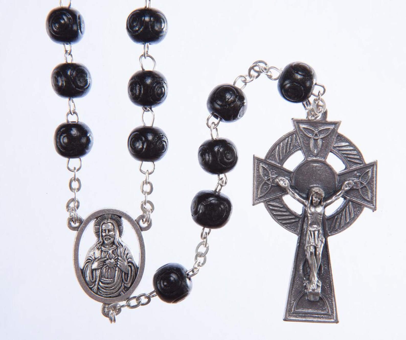 Celtic Cross Crucifix Rosary Beads. Hand Made Black Wood Bead Rosary ...