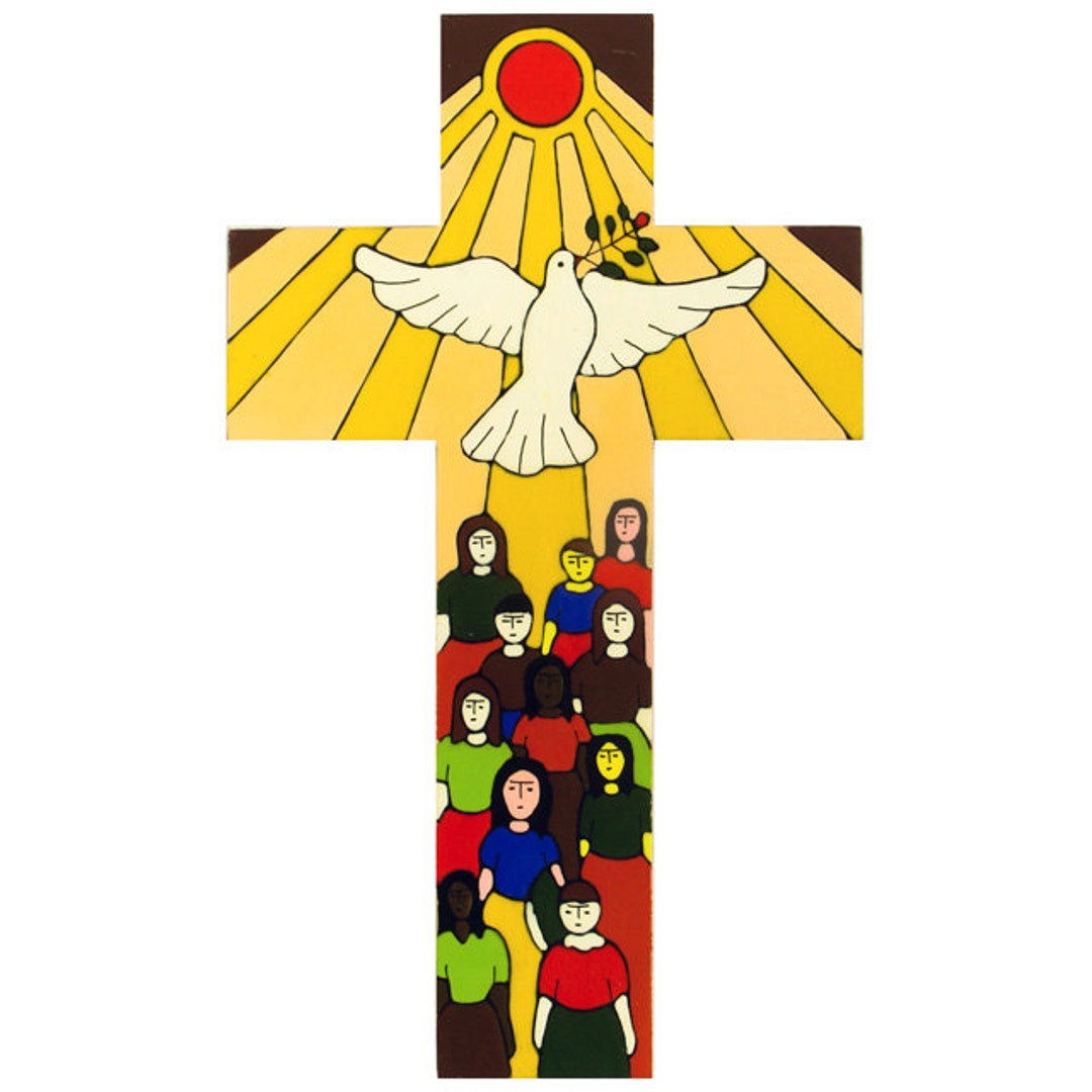 Hand Painted Holy Spirit Cross. 6" (15cm) Wood Cross Made by Hand in El ...