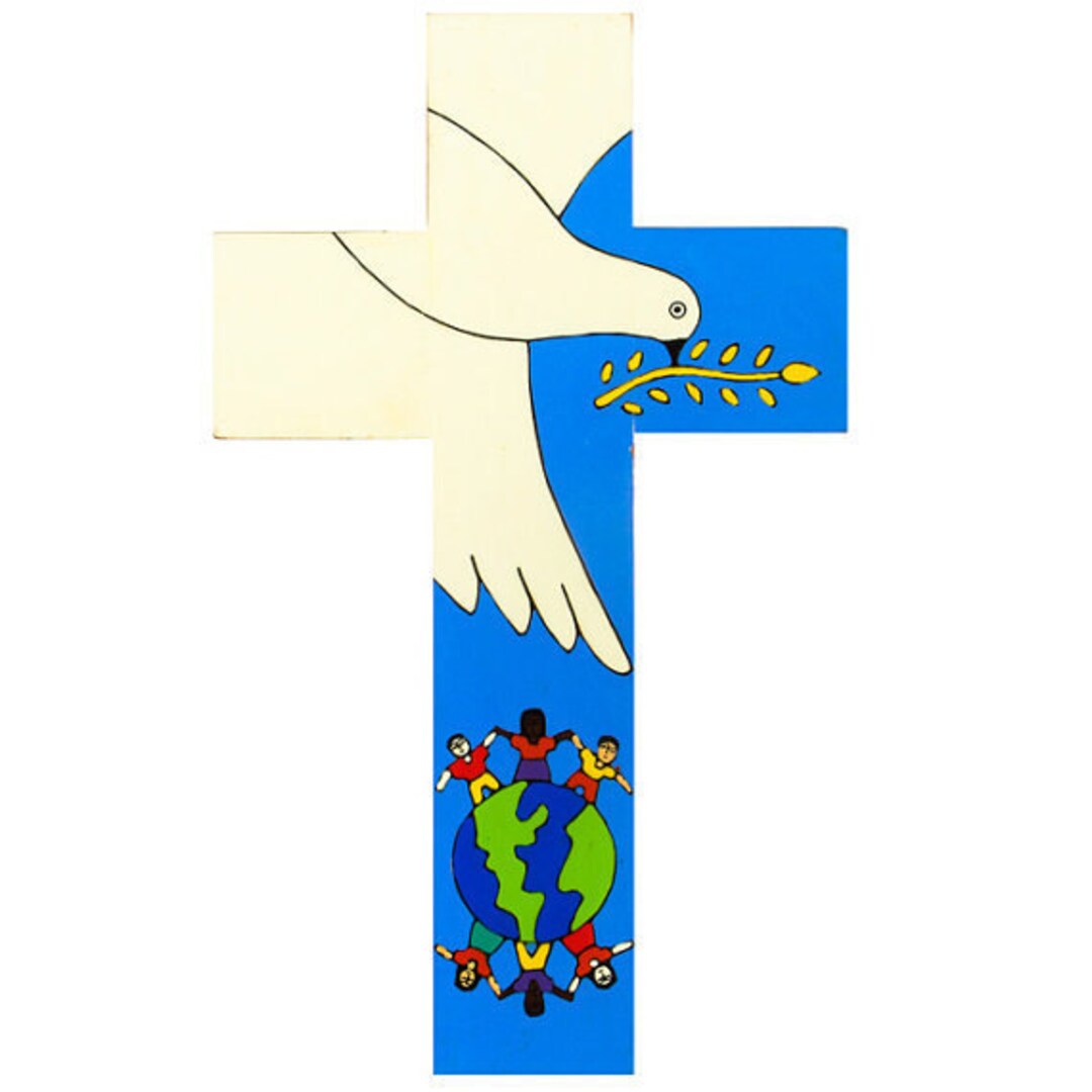 Hand Painted Holy Spirit Cross. 4" (10cm) High. Beautiful Bright ...