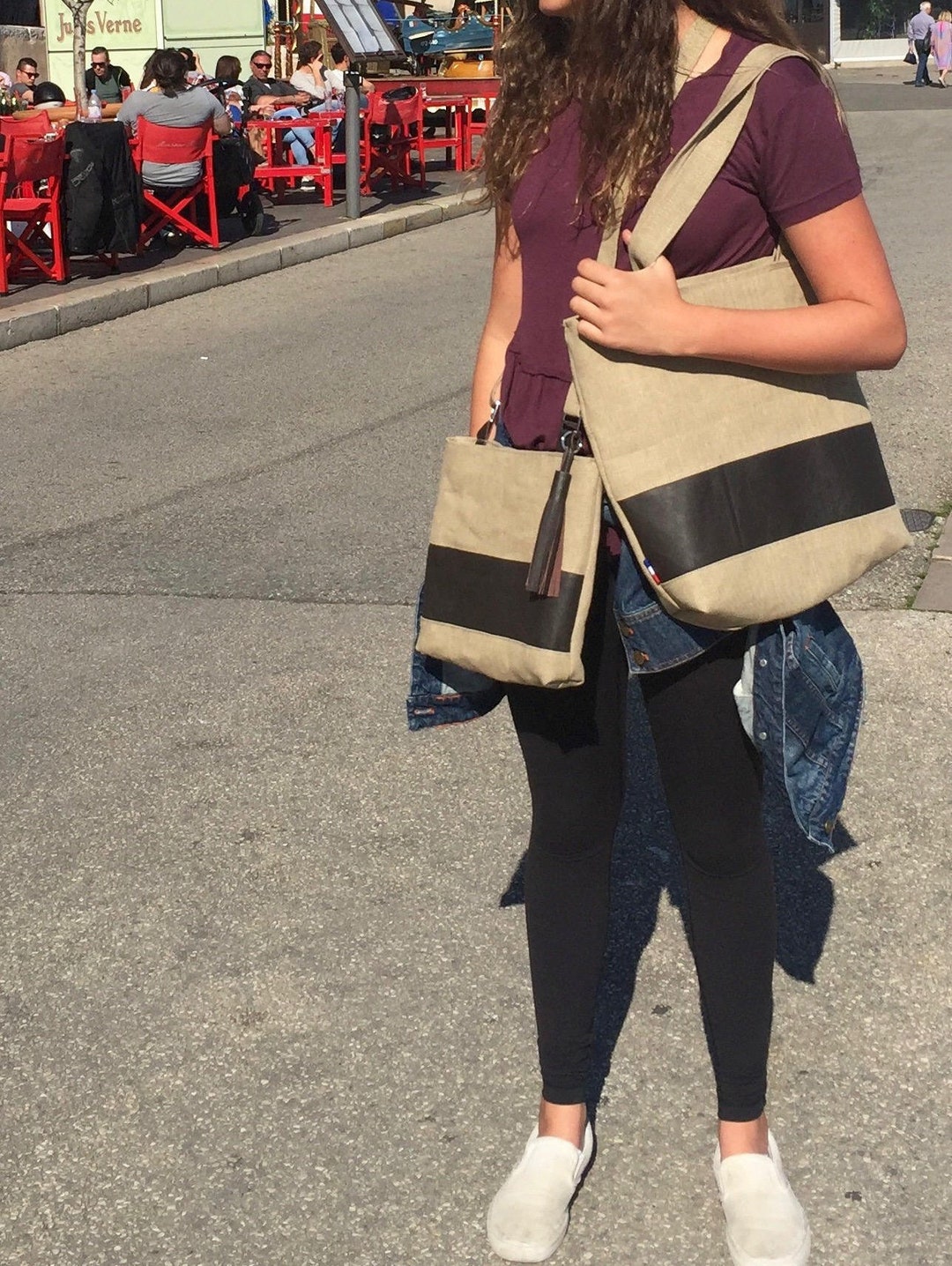 SET 2 Bags Matching Tote Crossbody Bags Linen Leather Everyday Bags ...