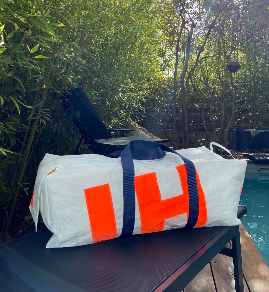 XL TRAVEL Bag Duffle Upcycled Sail Cloth Square Travel Bag 2 Zippers ...