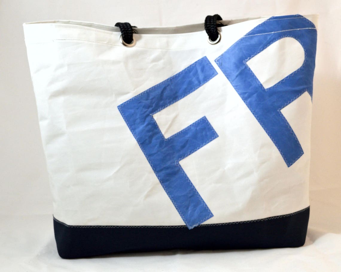 Monogram Tote Bag Upcycled Sail Personalized Shoulder Gift | Etsy