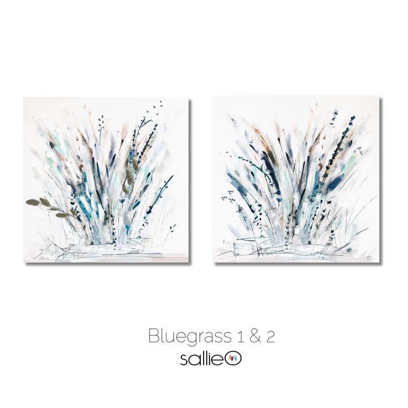 Blue Coastal Grasses Print Set, Blue Neutral Botanical Farmhouse Wall ...