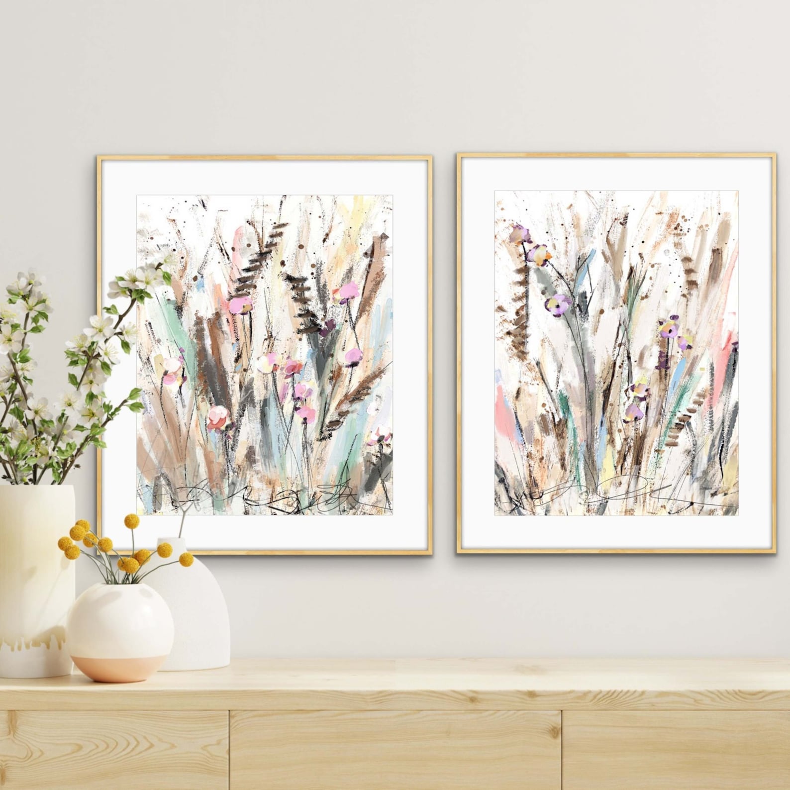 Cattails, Fine Art Print Set of 2, Landscape Painting, Grass ...