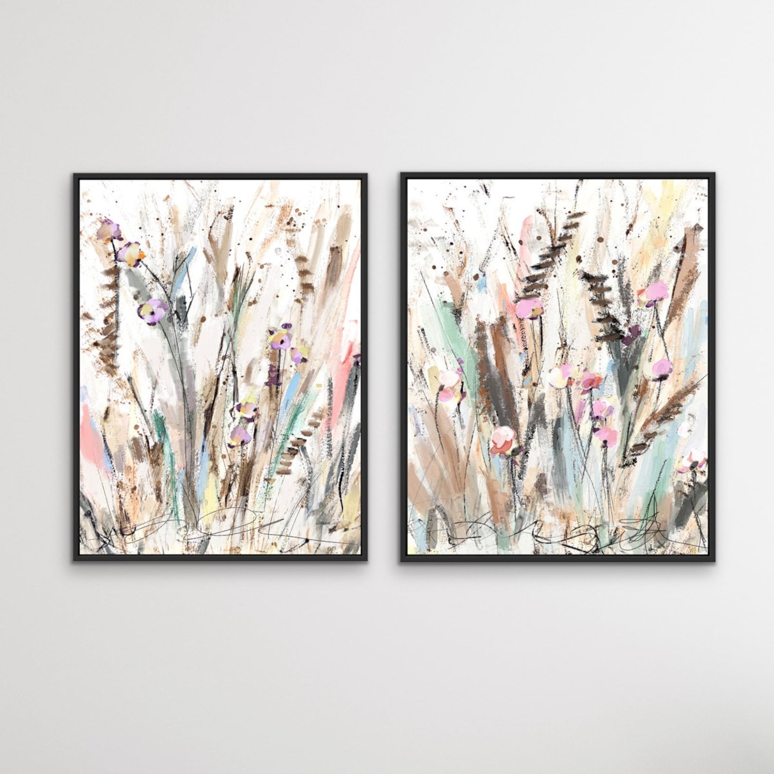 Cattails, Fine Art Print Set of 2, Landscape Painting, Grass ...