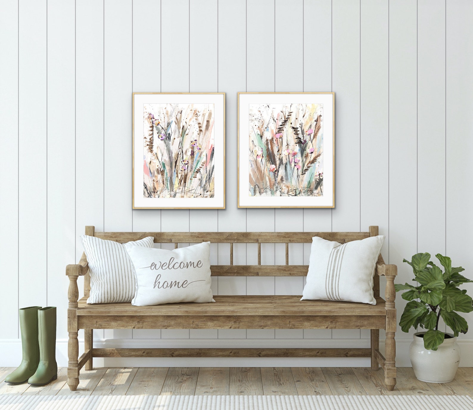 Cattails, Fine Art Print Set of 2, Landscape Painting, Grass ...