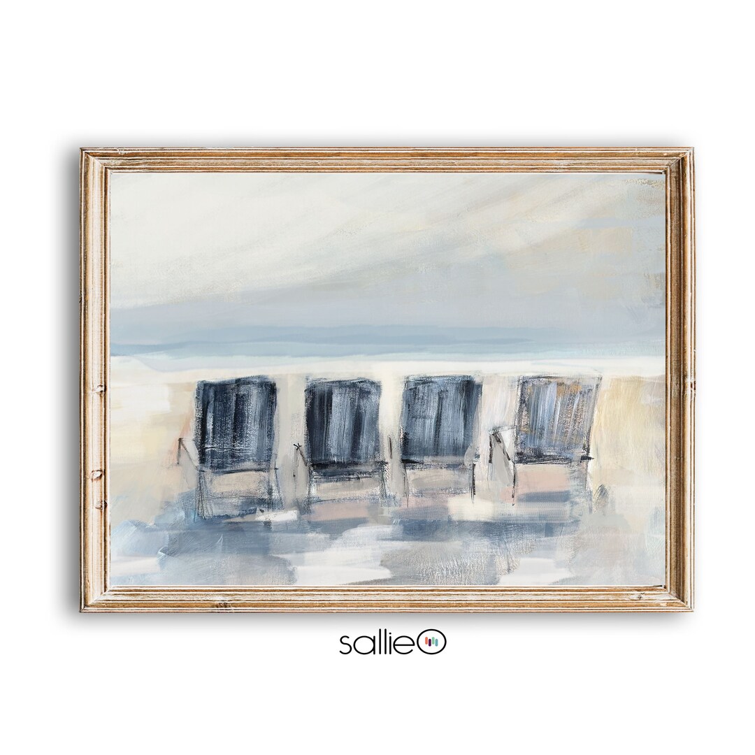 Coastal Art Seascape, Beach Chairs in the Sand Wall Art, Beachy Vibe ...