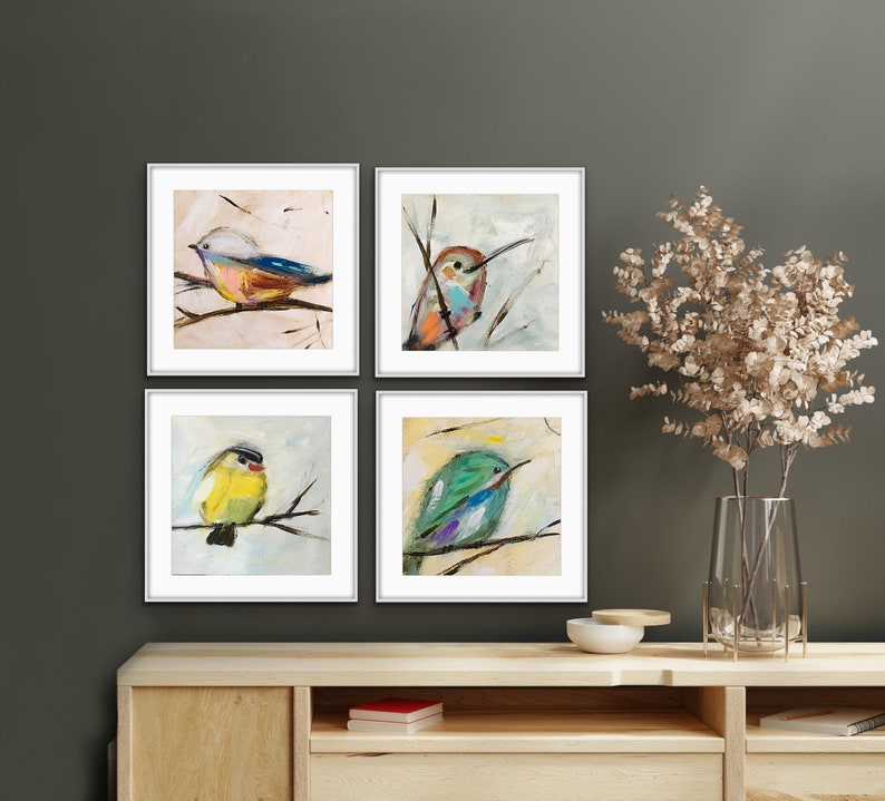 Hummingbird, Yellow Bird, Bird Art, Bird Print Set, Set of 4, 6x6, 8x8 ...