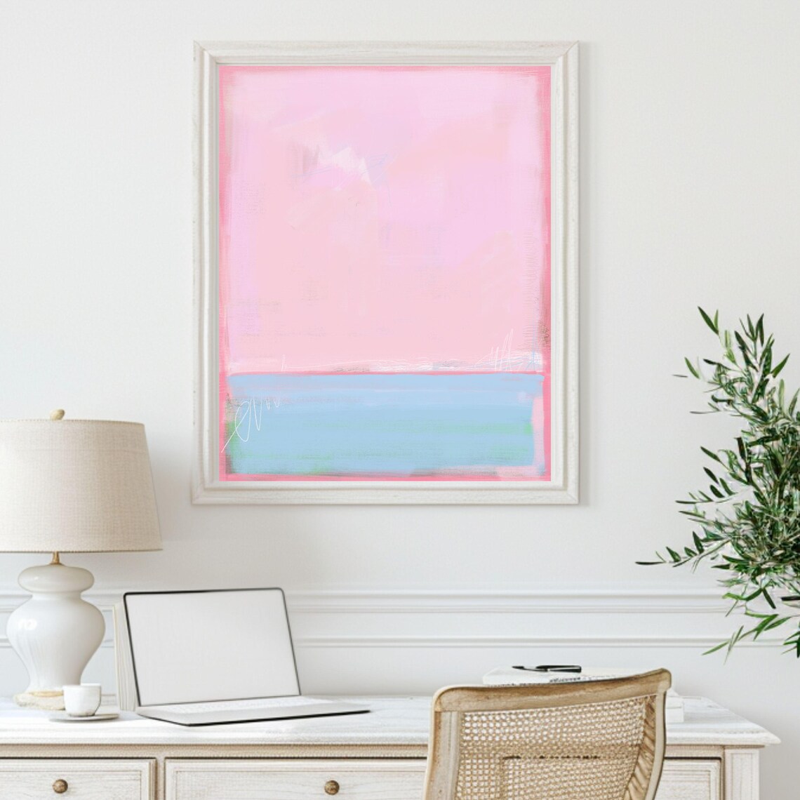 Pink and Blue Abstract Coastal Wall Art Print Modern Minimalist Beach ...