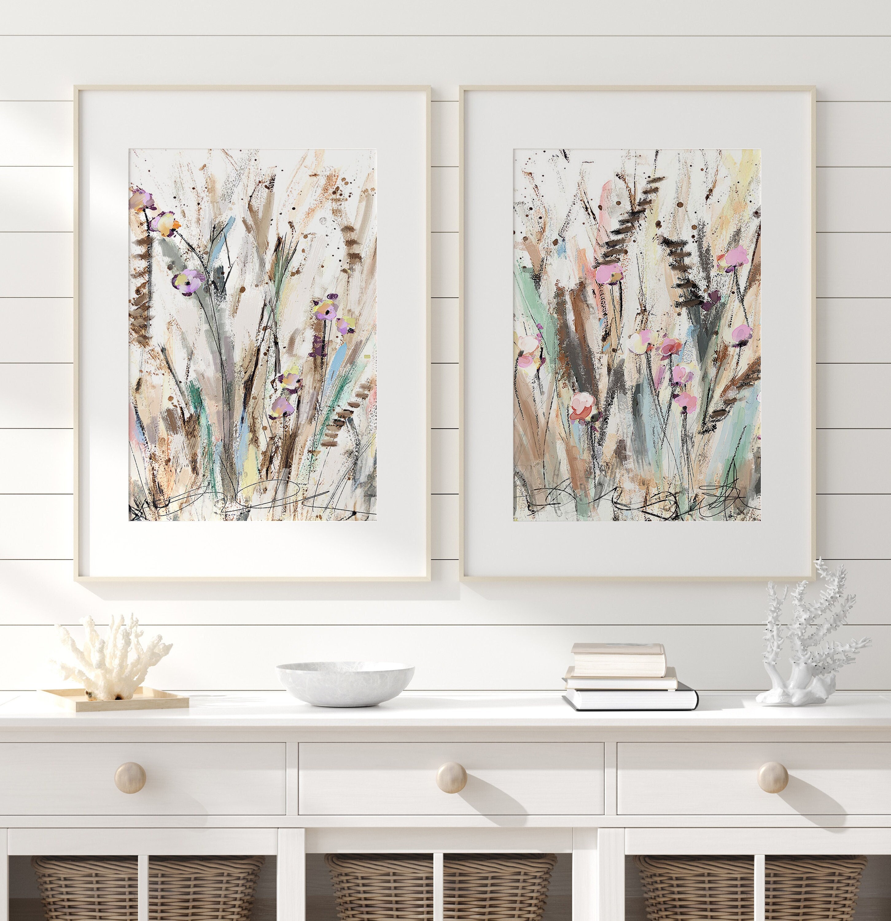 Cattails, Fine Art Print Set of 2, Landscape Painting, Grass ...