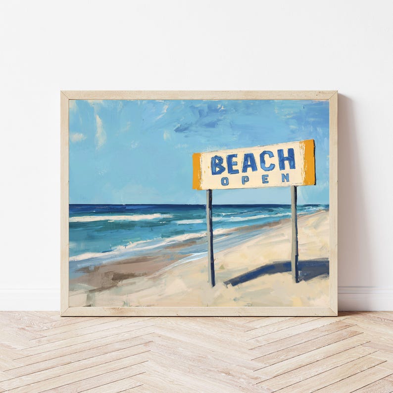 Coastal Beach Sign Wall Art Print, "beach Open" Summer Wall Decor ...