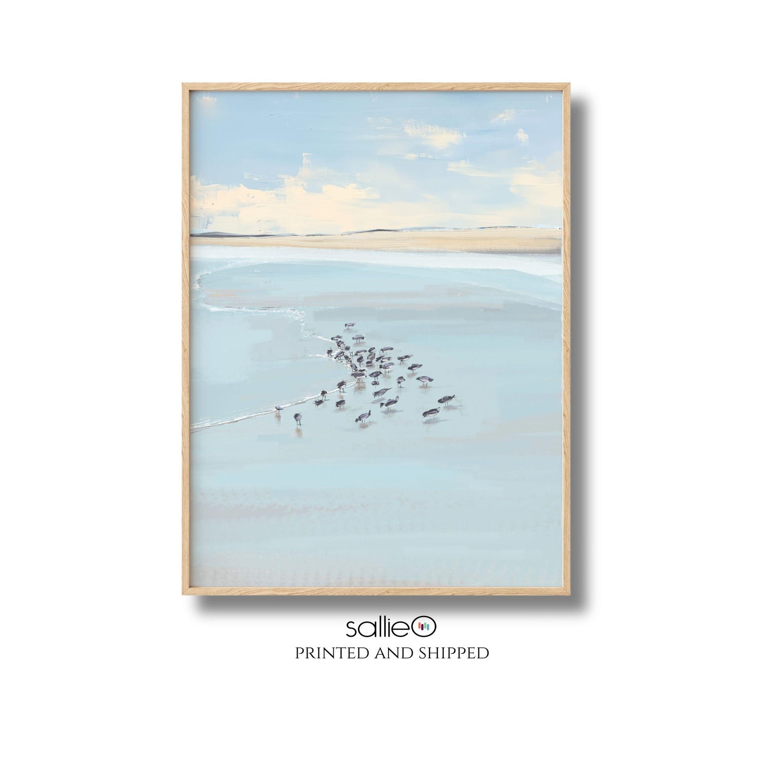 Sandpiper Beach Wall Art Shorebirds Seascape Painting Modern Coastal ...