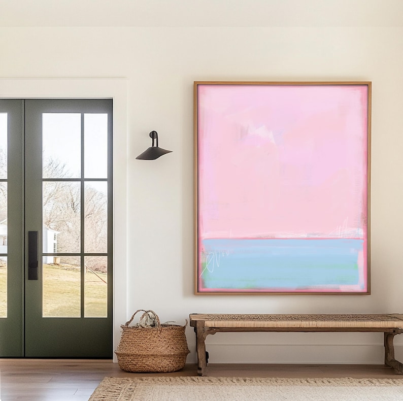 Pink and Blue Abstract Coastal Wall Art Print Modern Minimalist Beach ...