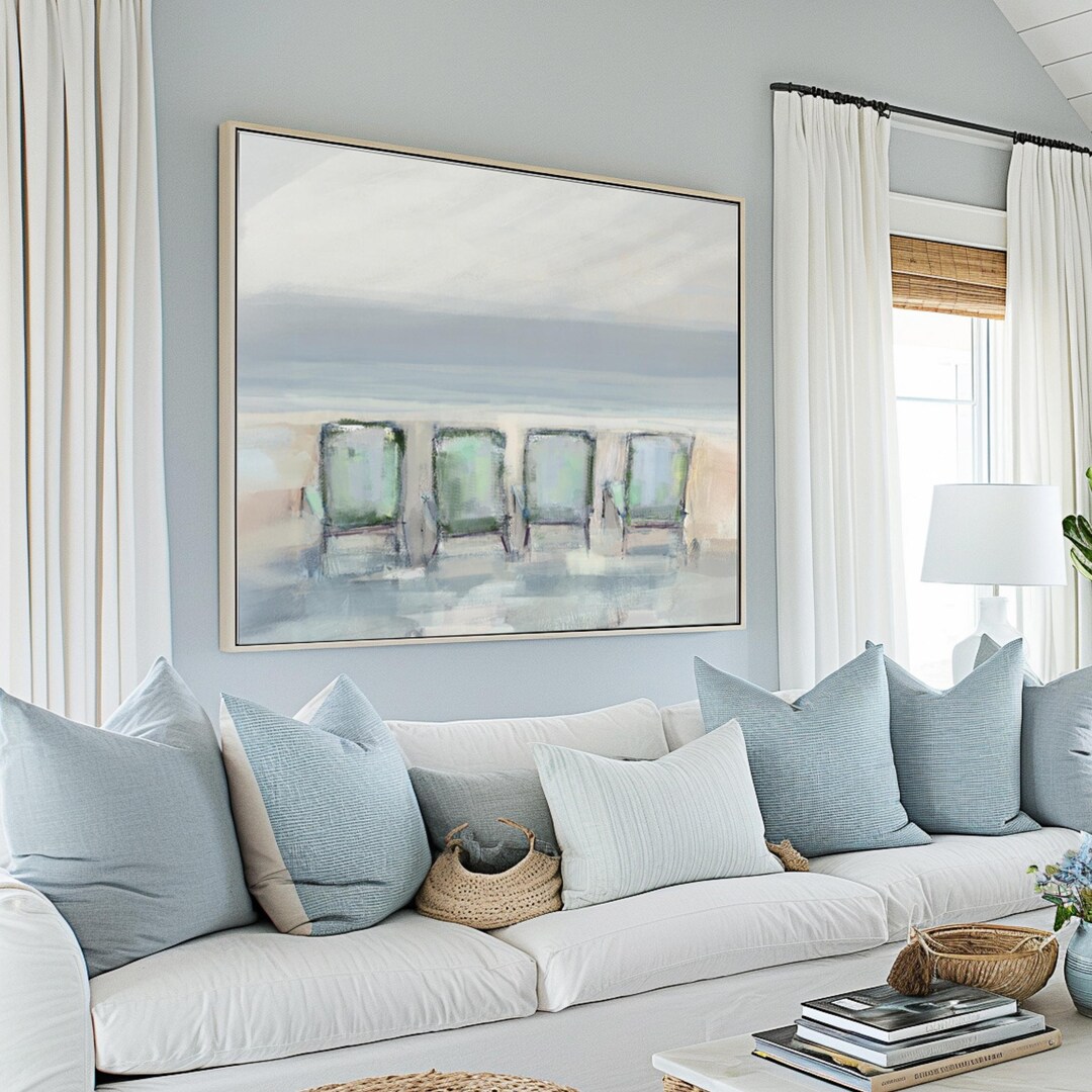 Coastal Beach Wall Art Print, Muted Tone Beach Painting, Cottage Decor ...