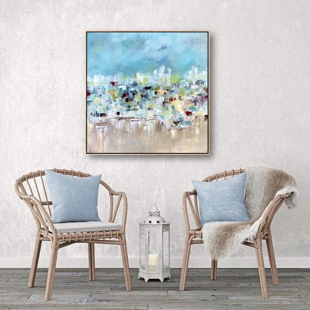Italy Landscape, Abstract Landscape Wall Art Print, Square Aqua Blue ...