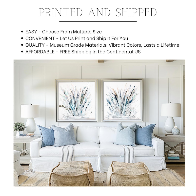 Blue Coastal Grasses Print Set, Blue Neutral Botanical Farmhouse Wall ...