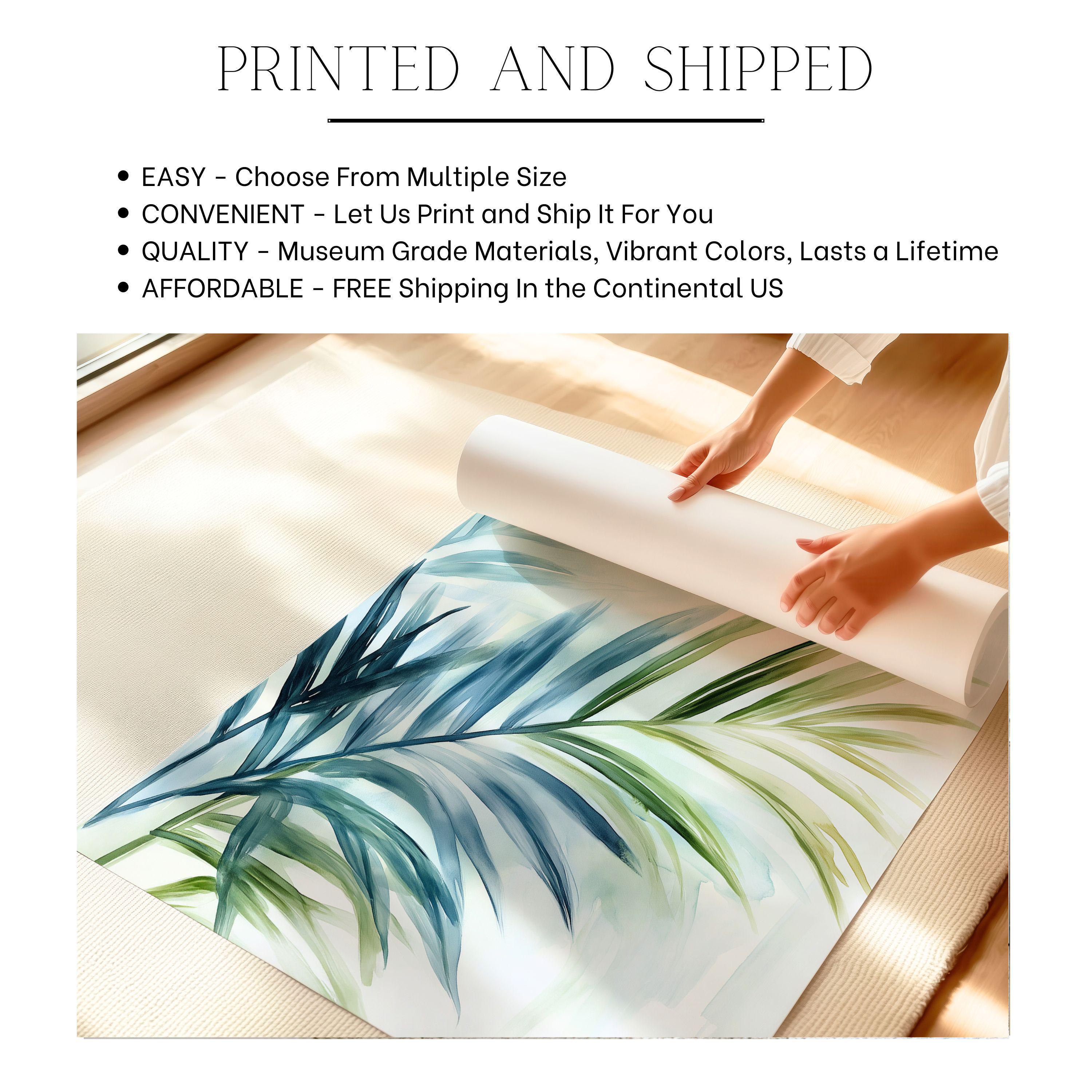 Tropical Wall Art Palm Leaf Print in Blue and Green, Coastal Botanical ...