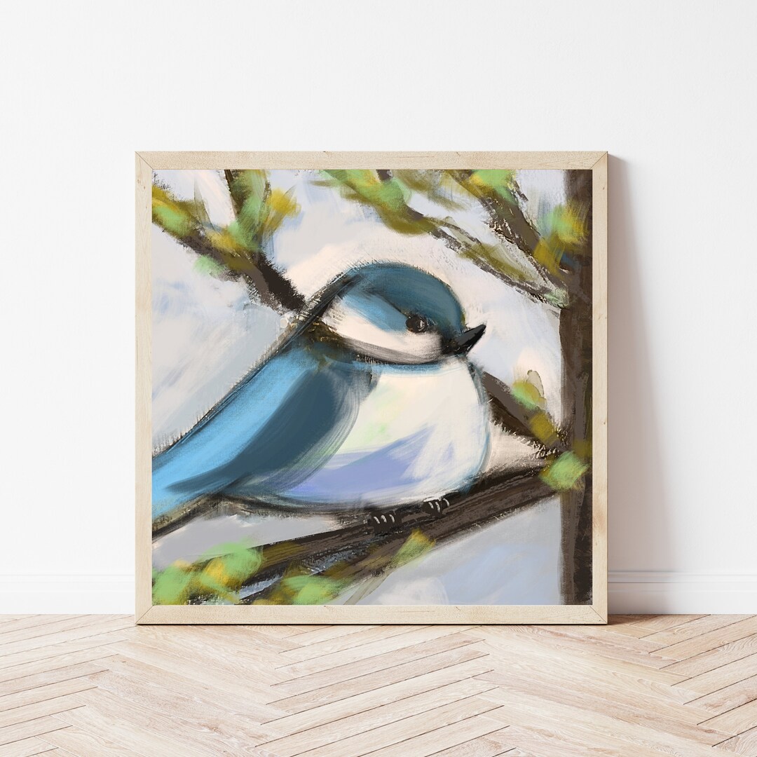 Blue Bird Wall Art, Bird Painting, Bird Print, Abstract Art, Fine Art ...