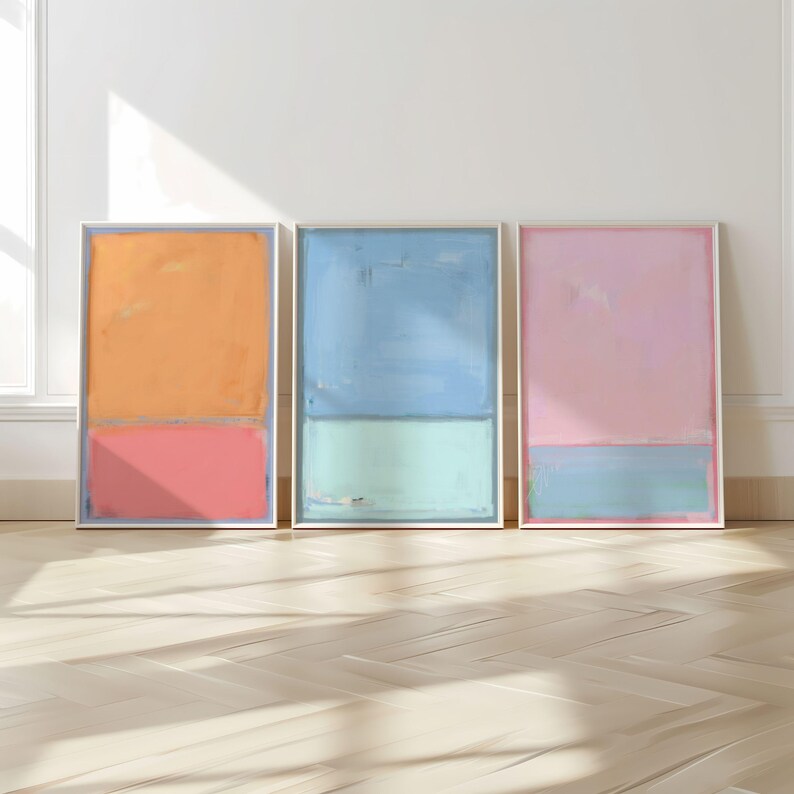 Pink and Blue Abstract Coastal Wall Art Print Modern Minimalist Beach ...