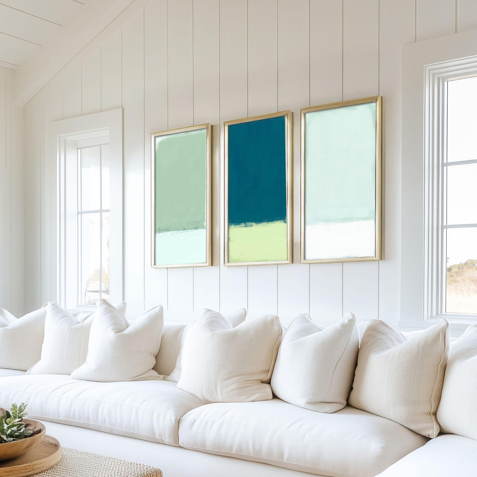 Coastal Abstract Wall Art Triptych, Soft Tone Contemporary Beach House ...