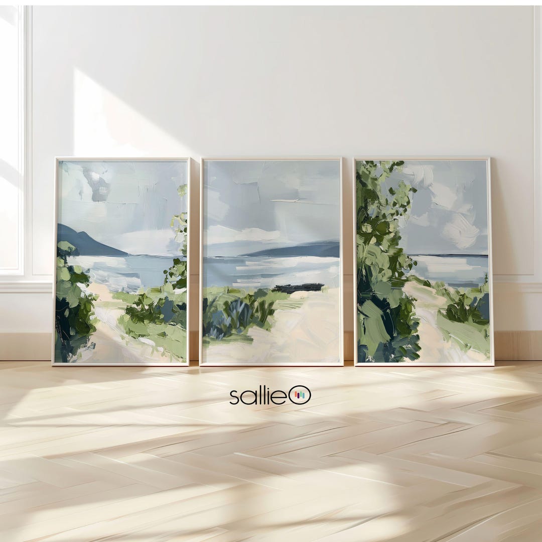 Set of Three Coastal Beach Prints, Soft Landscape Wall Artworks ...