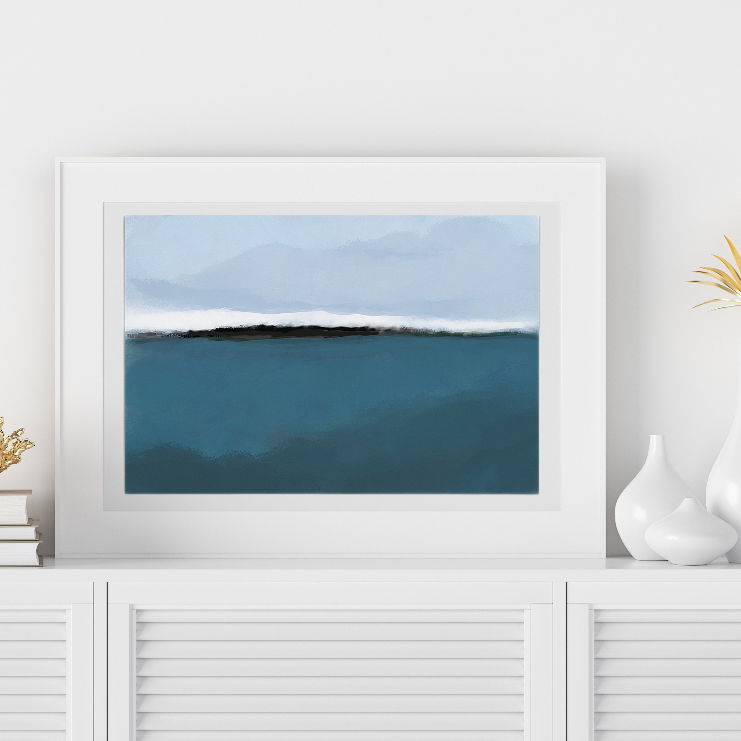 Ocean Blue Seascape Wall Art, Deep Blue Water Artwork, Minimal Art ...