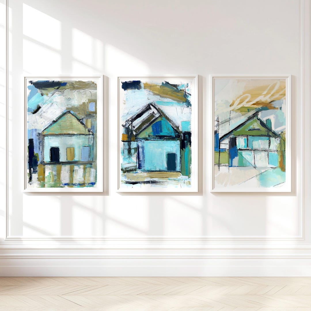 Set of 3 Abstract Beach House Art Prints, Coastal Decor Prints, Family ...