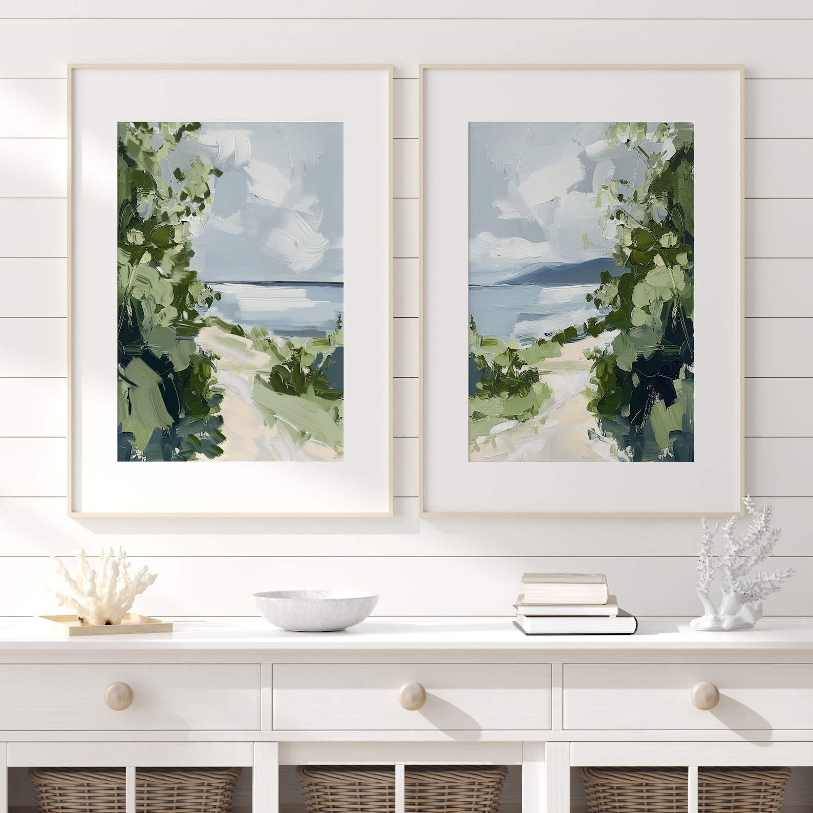 Ocean Shoreline Art Print, Beach Landscape Wall Art, Neutral Tone ...
