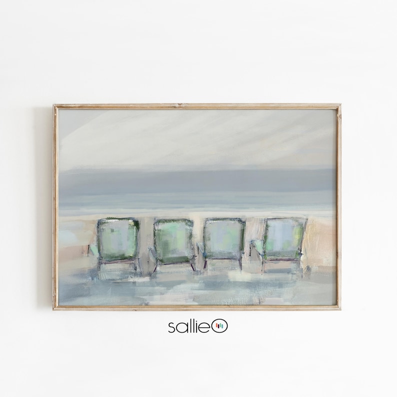 Coastal Beach Wall Art Print, Muted Tone Beach Painting, Cottage Decor ...
