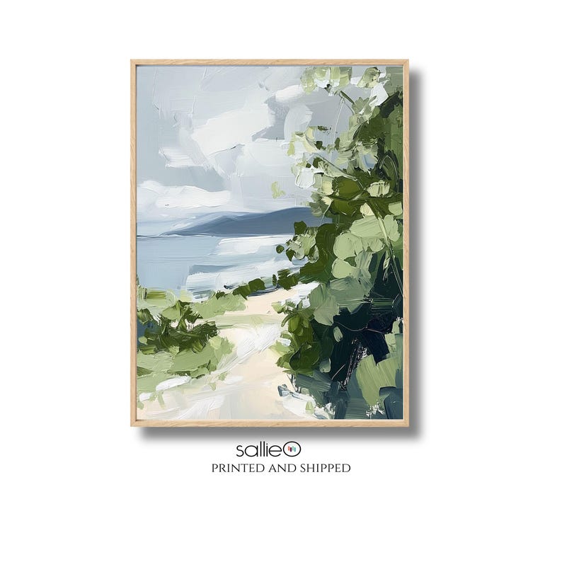 Ocean Shoreline Art Print, Beach Landscape Wall Art, Neutral Tone ...