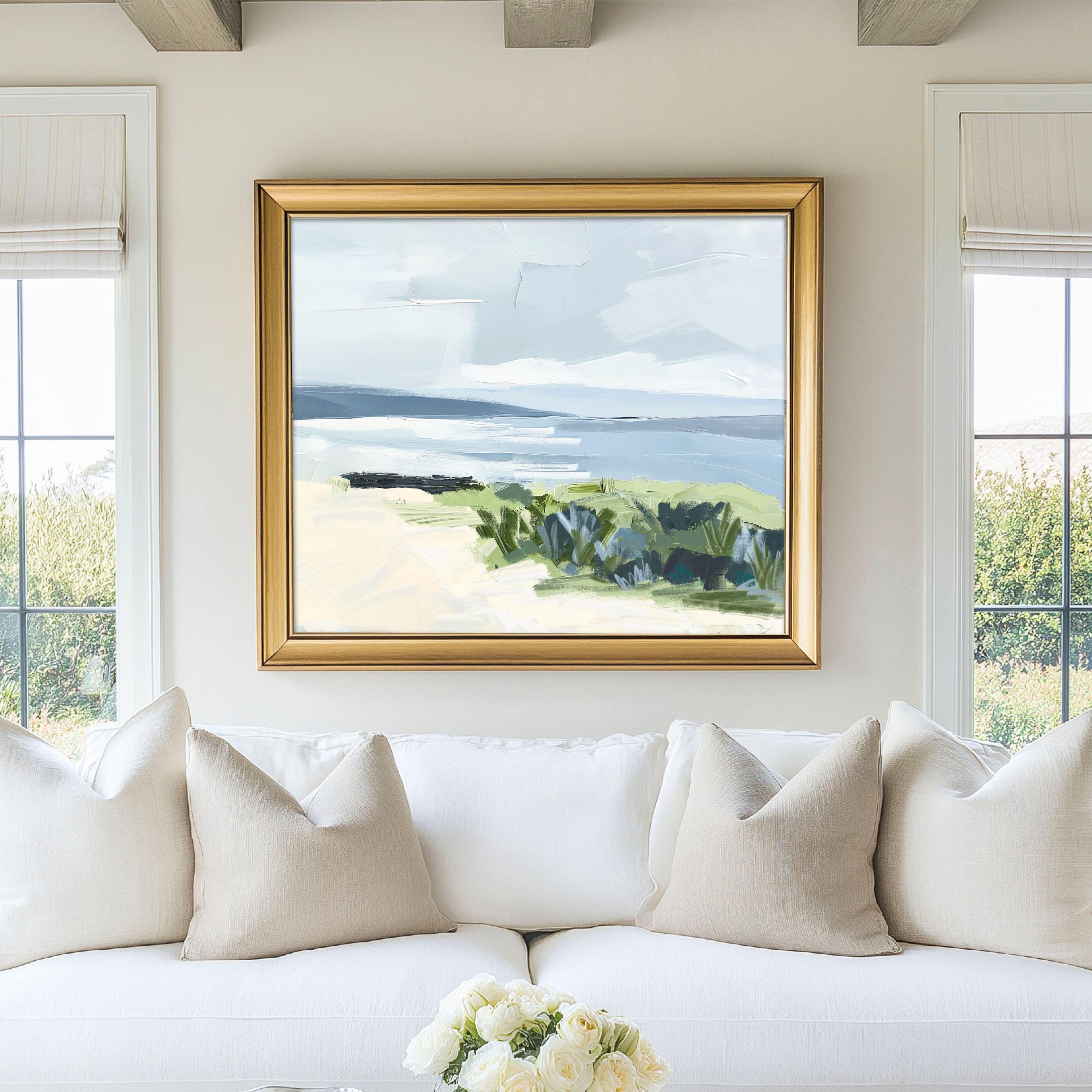 Ocean Shoreline Art Print, Beach Landscape Wall Art, Neutral Tone ...
