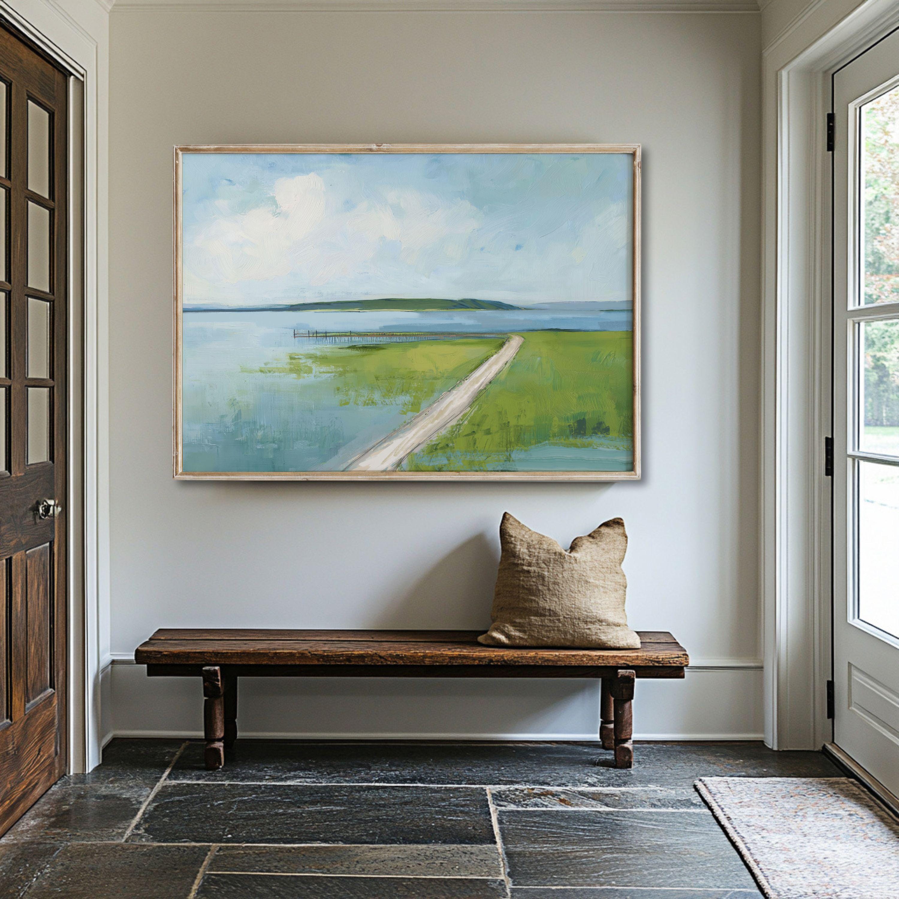 Marsh Landscape Wall Art, Blue and Green Coastal Painting, Family Room ...