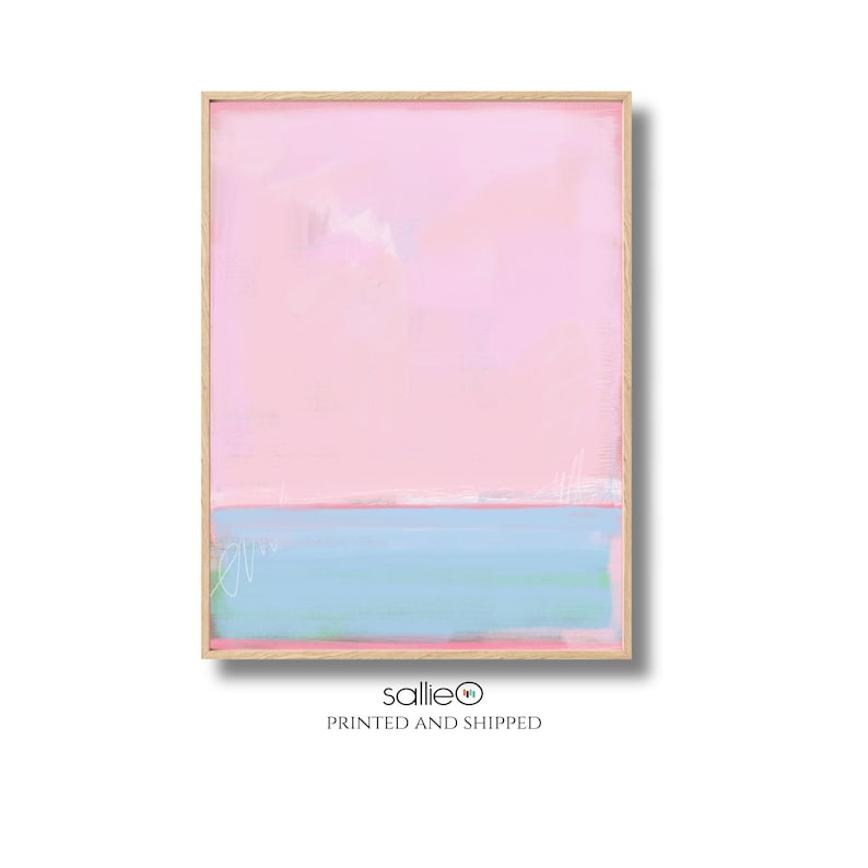 Pink and Blue Abstract Coastal Wall Art Print Modern Minimalist Beach ...