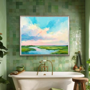Marsh Wall Art, Colorful Shoreline Landscape Painting, Modern Coastal ...