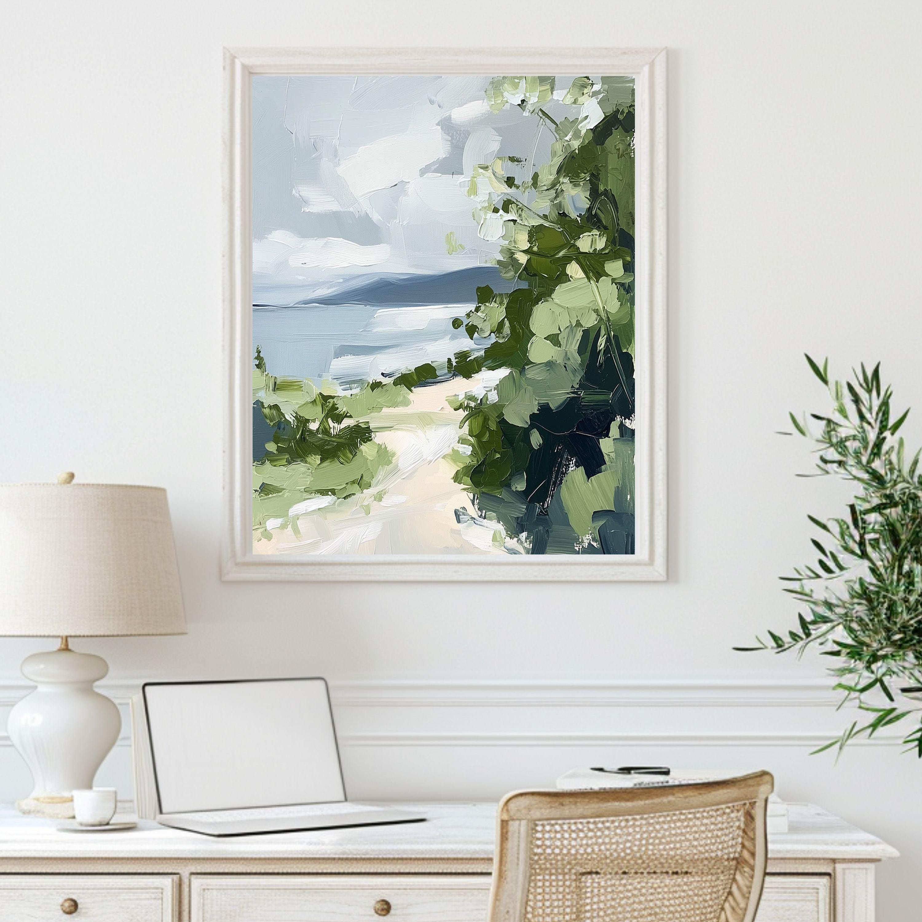 Ocean Shoreline Art Print, Beach Landscape Wall Art, Neutral Tone ...