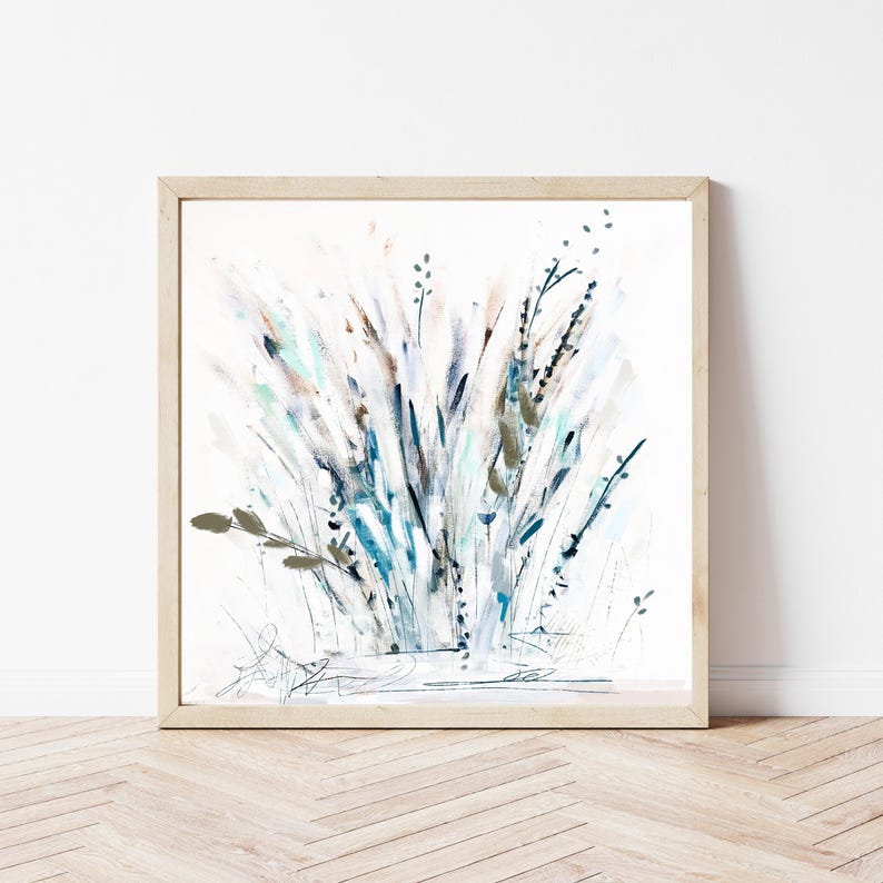 Blue Coastal Grasses Print Set, Blue Neutral Botanical Farmhouse Wall ...
