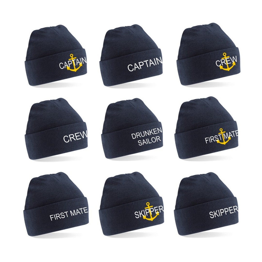 Personalised Embroidered Navy Yachting Boating Beanie Hat, Captain ...