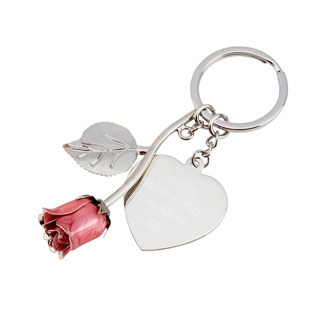 Personalised Engraved Pink Rose Keyring With Engraved Gift Tag in Gift ...