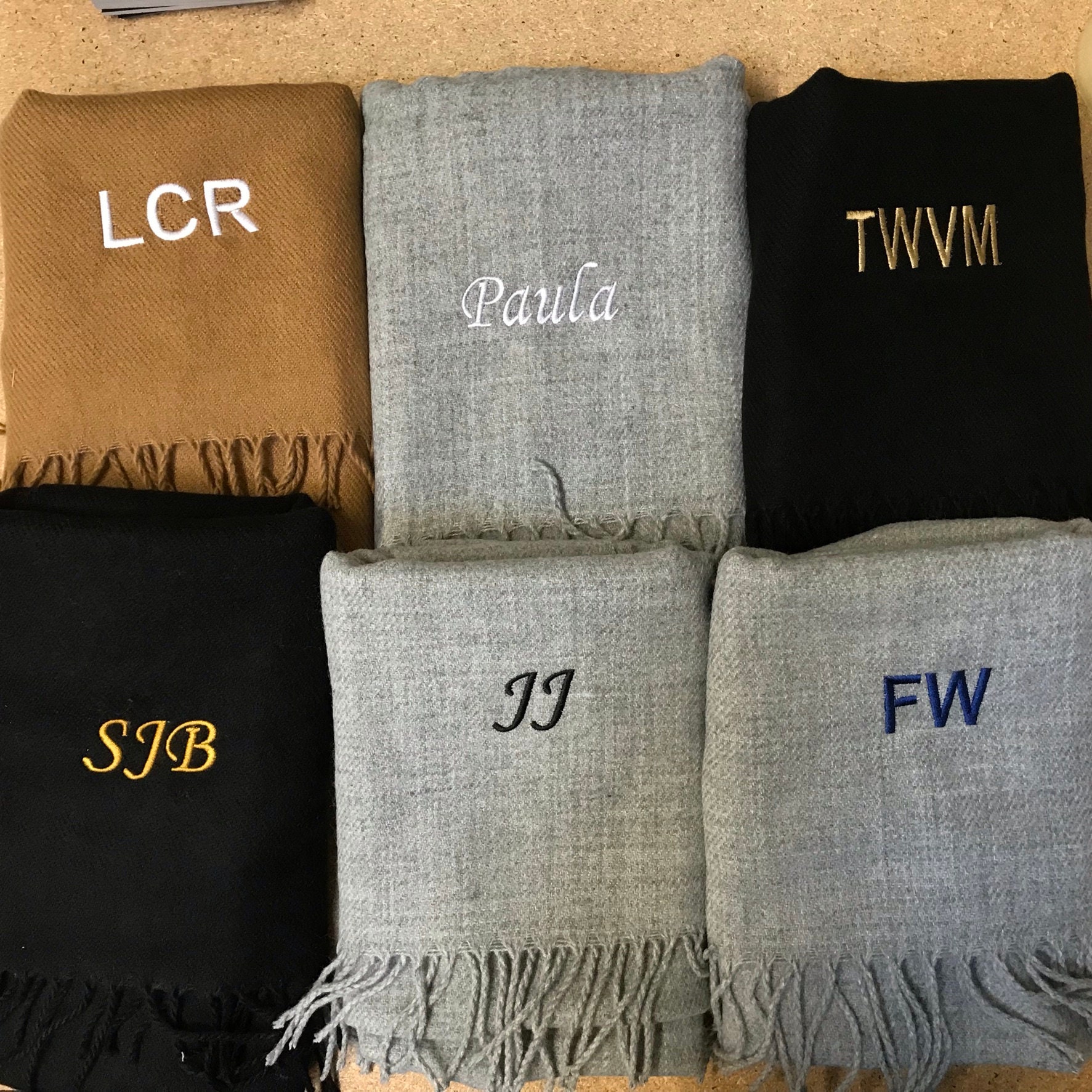 Personalised Embroidered Luxury Woven Scarf 5 Colours Biscuit - Etsy UK