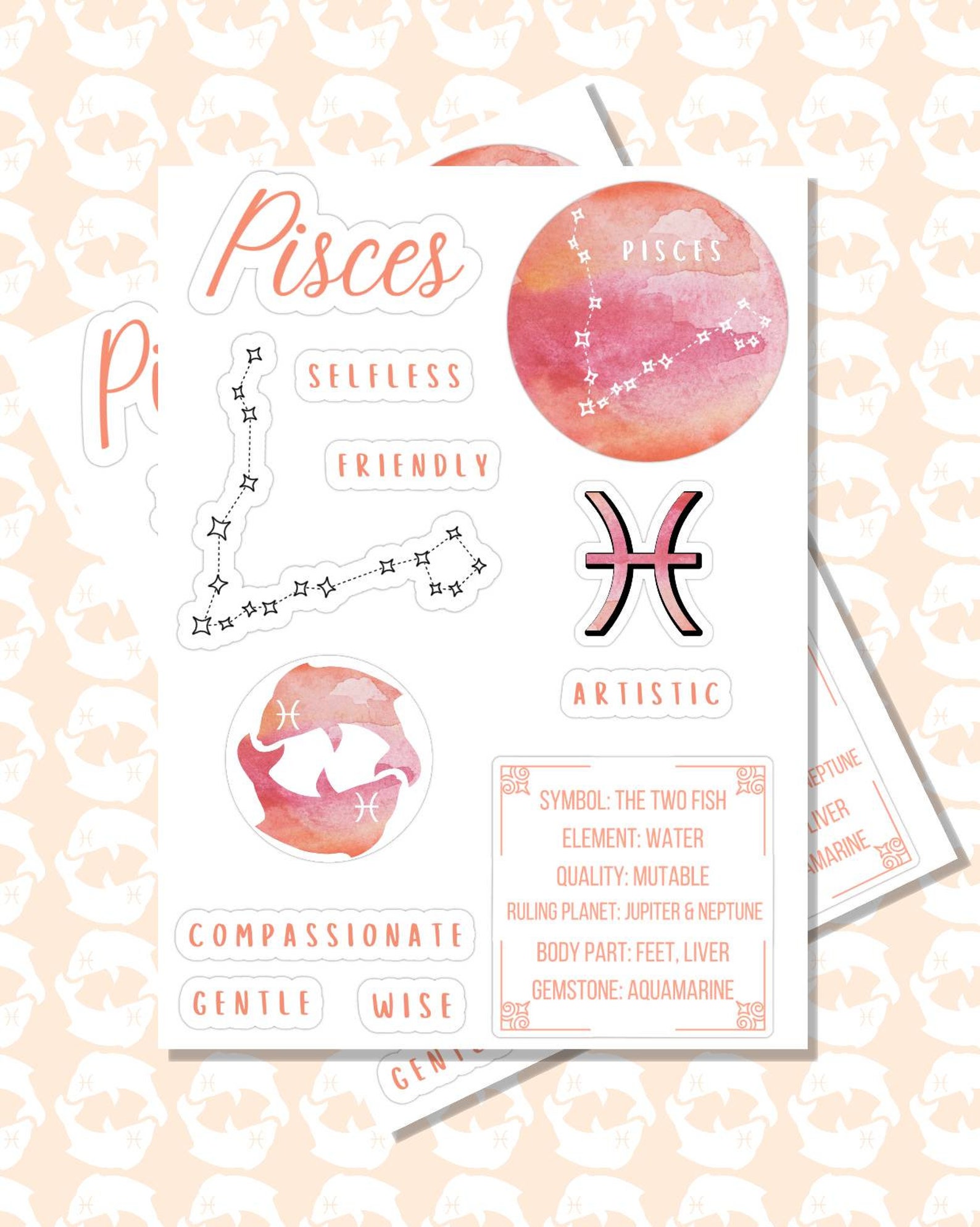 Pisces Sticker Sheet for Journals // Zodiac Stationary, Astrology ...