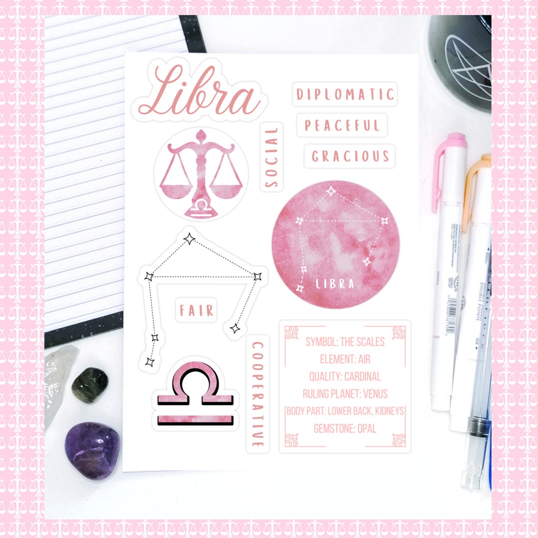 Libra Sticker Sheet for Journals // Zodiac Stationary - Etsy