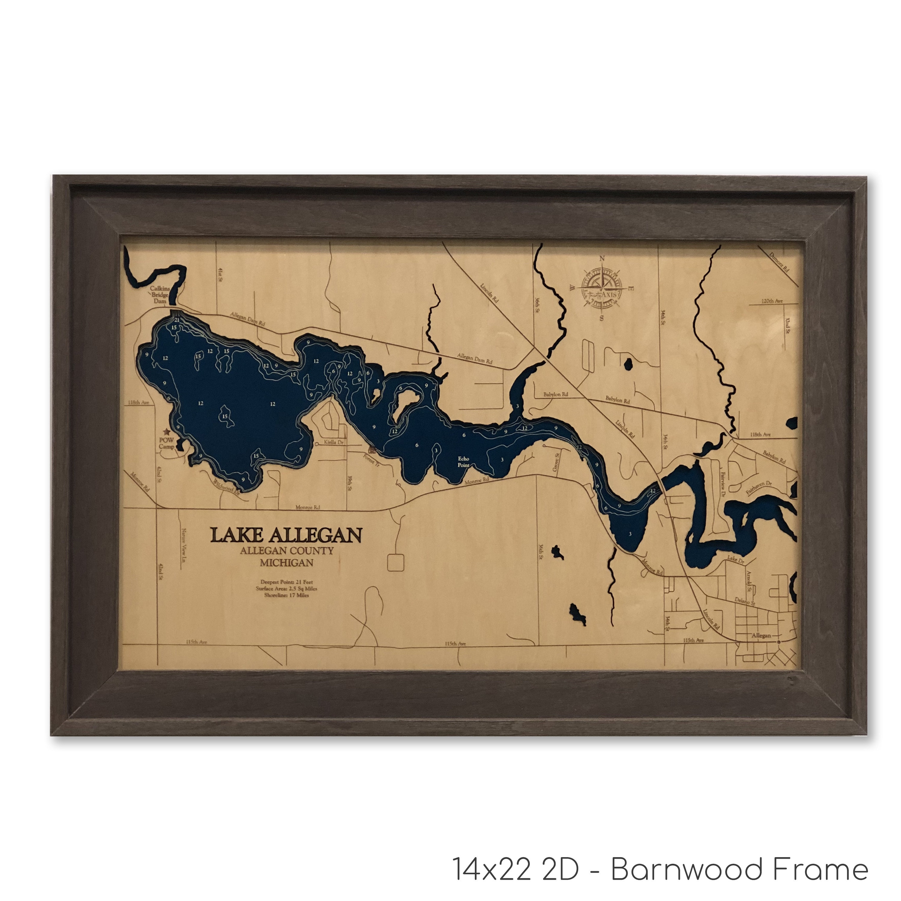 Lake Allegan Custom Wood Map Art 3D Wall Art Contour | Etsy