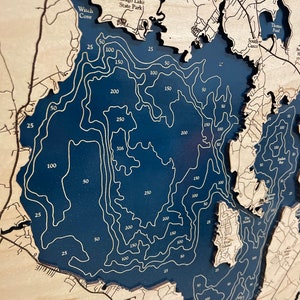 Sebago Lake Map, Maine Map, Custom Wood Map, Contour Map, Lake House ...