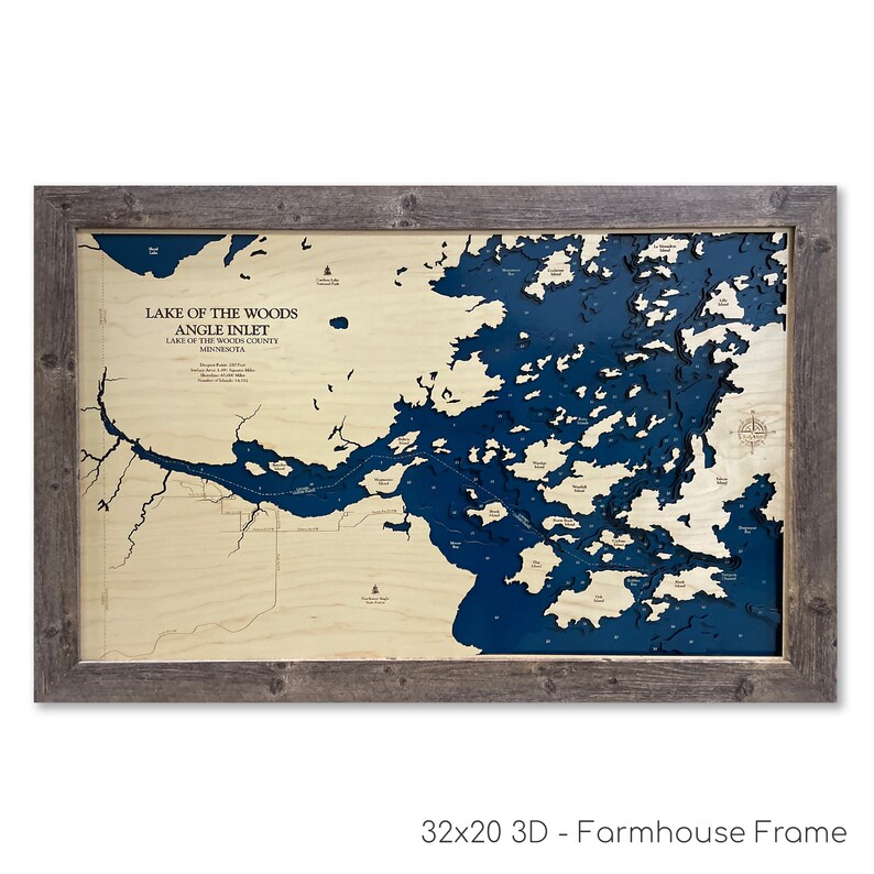Angle Inlet Map Custom Wood Map Wood Lake Map Lake of the - Etsy