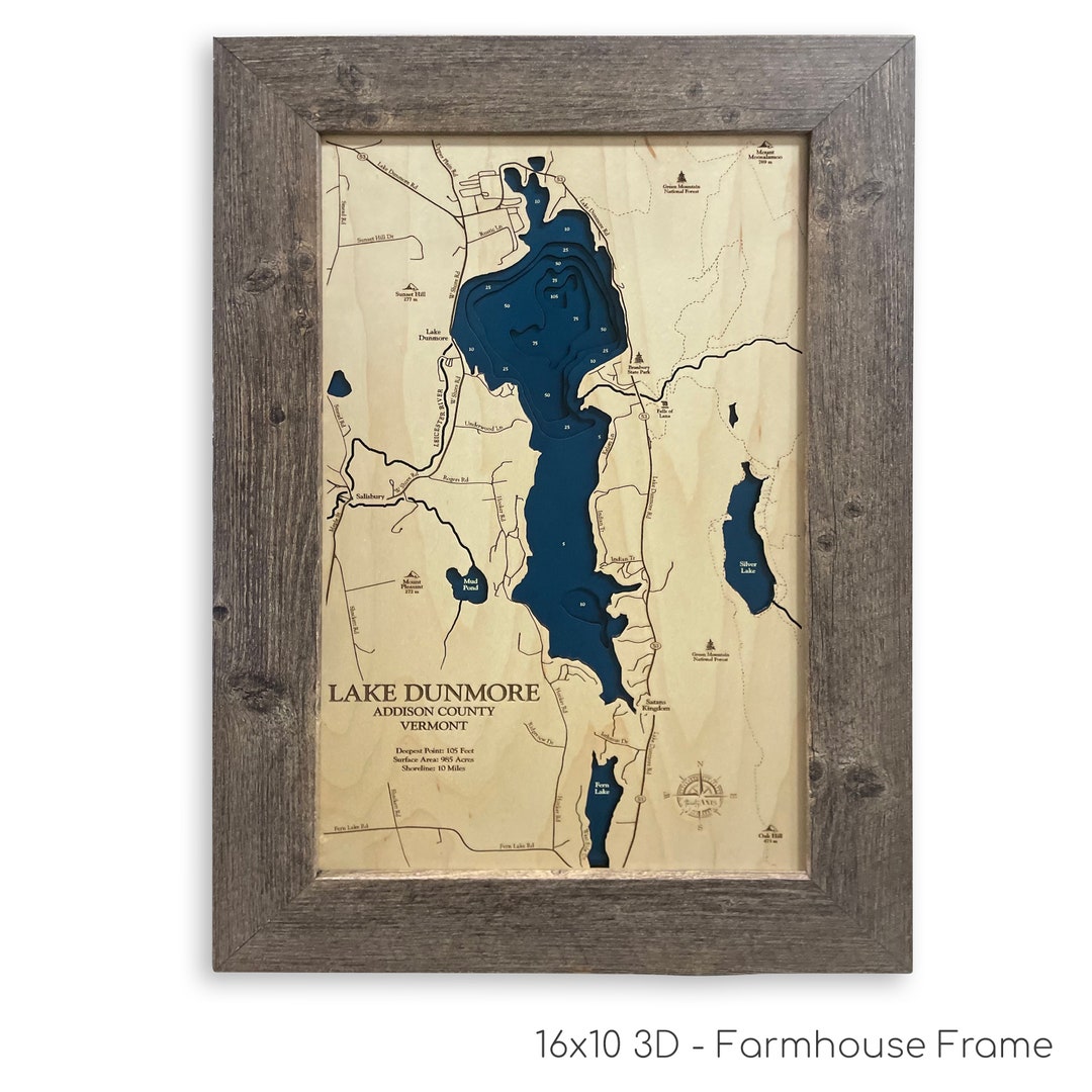Lake Dunmore, Lake Dunmore Map, Custom Wood Map, Contour Map Lake House ...
