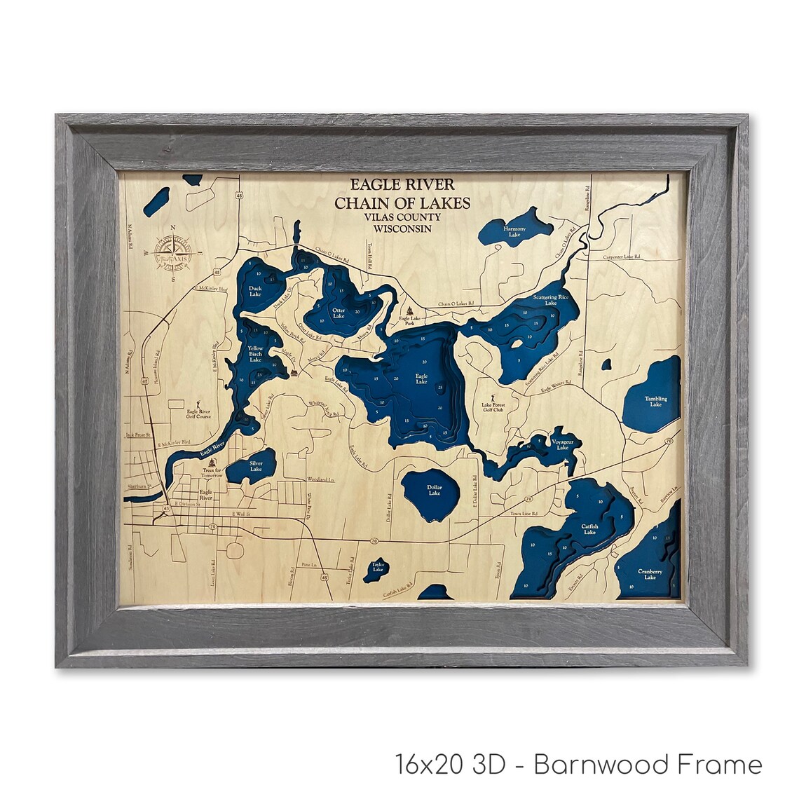 Eagle River Chain Map Wood Lake Map Custom Lake Map Custom - Etsy