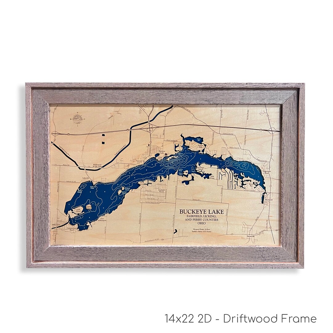 Buckeye Lake, 3D Lake Map, Wood Lake Map, Custom Lake Map, Custom Lake ...