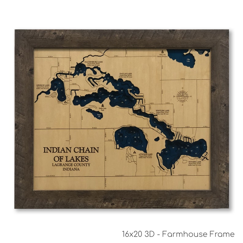 Indian Chain of Lakes Map Dallas Lake Map Custom Wood Map - Etsy