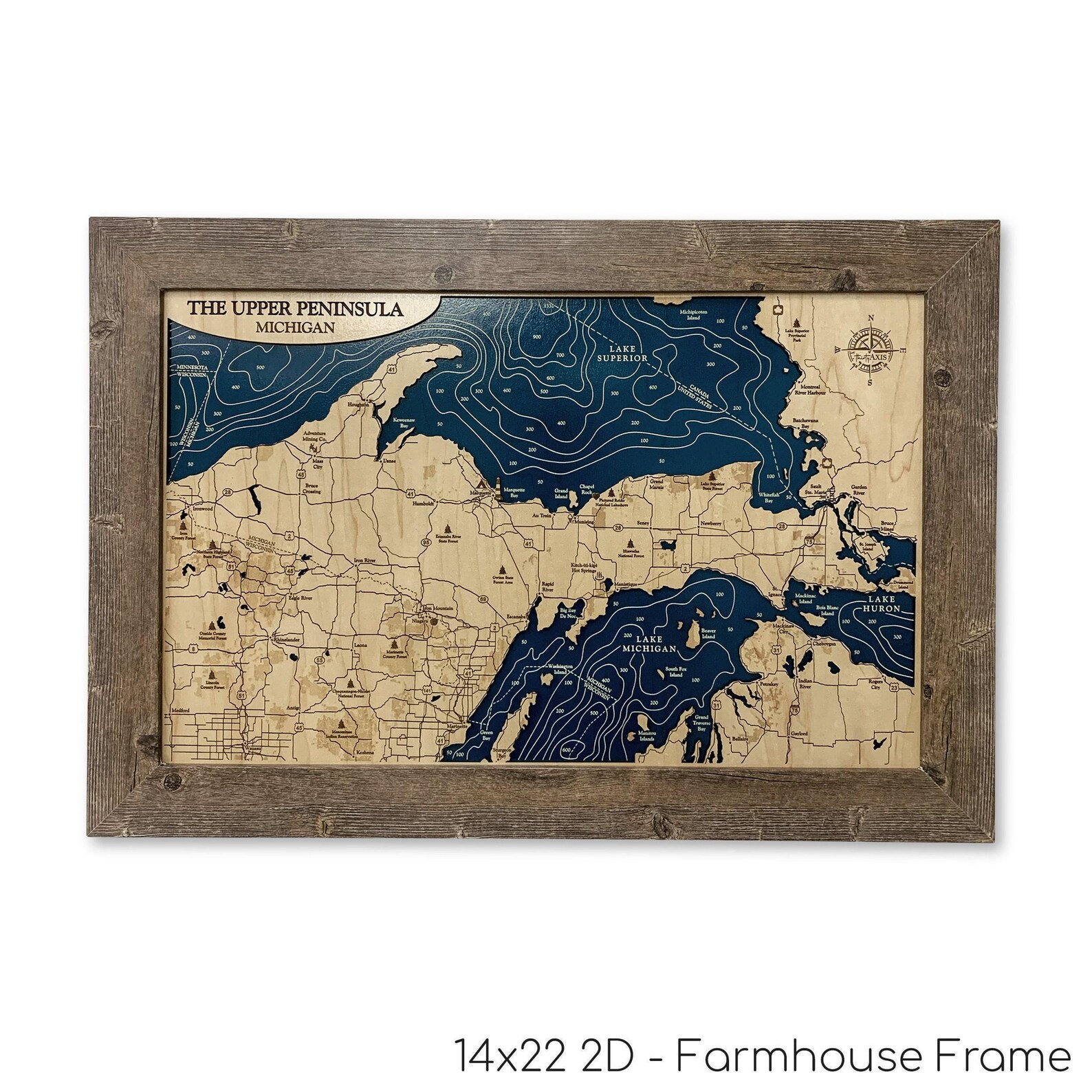 Upper Peninsula Map, Michigan UP Map, 3D Lake Map, Custom Lake Map ...