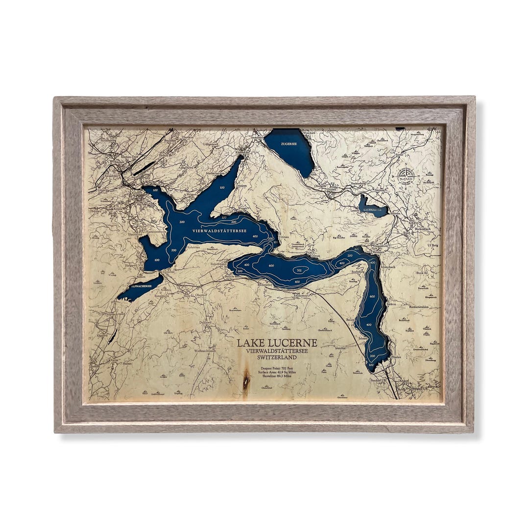 Lake Lucerne Map, Lake Lucerne, Wood Lake Map, Wood Lake Sign, Lake Art ...